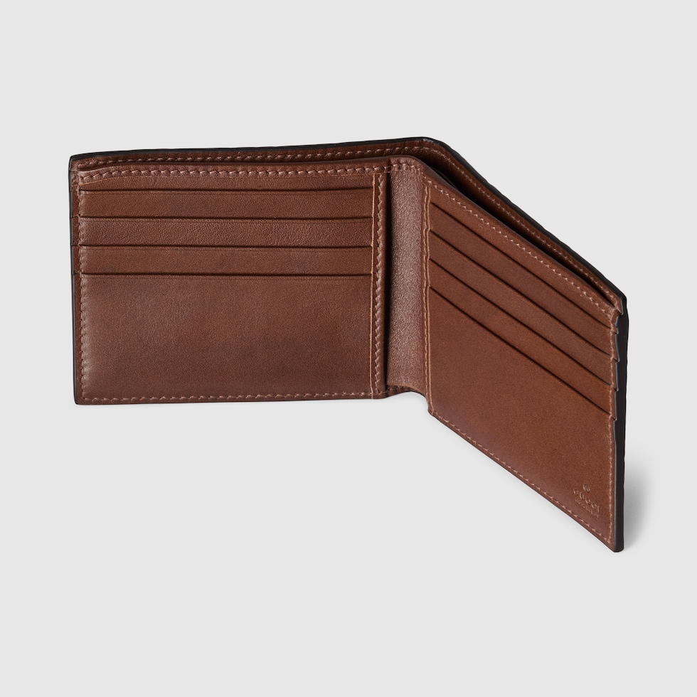 GG Emblem bi-fold wallet in brown and black GG leather | GUCCI® CA