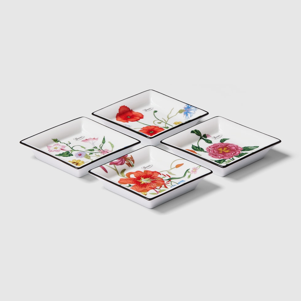 Gucci Flora print trinket tray set in multicolor porcelain | GUCCI® US