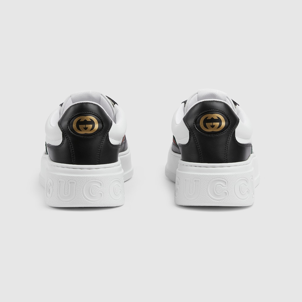 Men's chunky sneaker in black and white leather | GUCCI® ZA