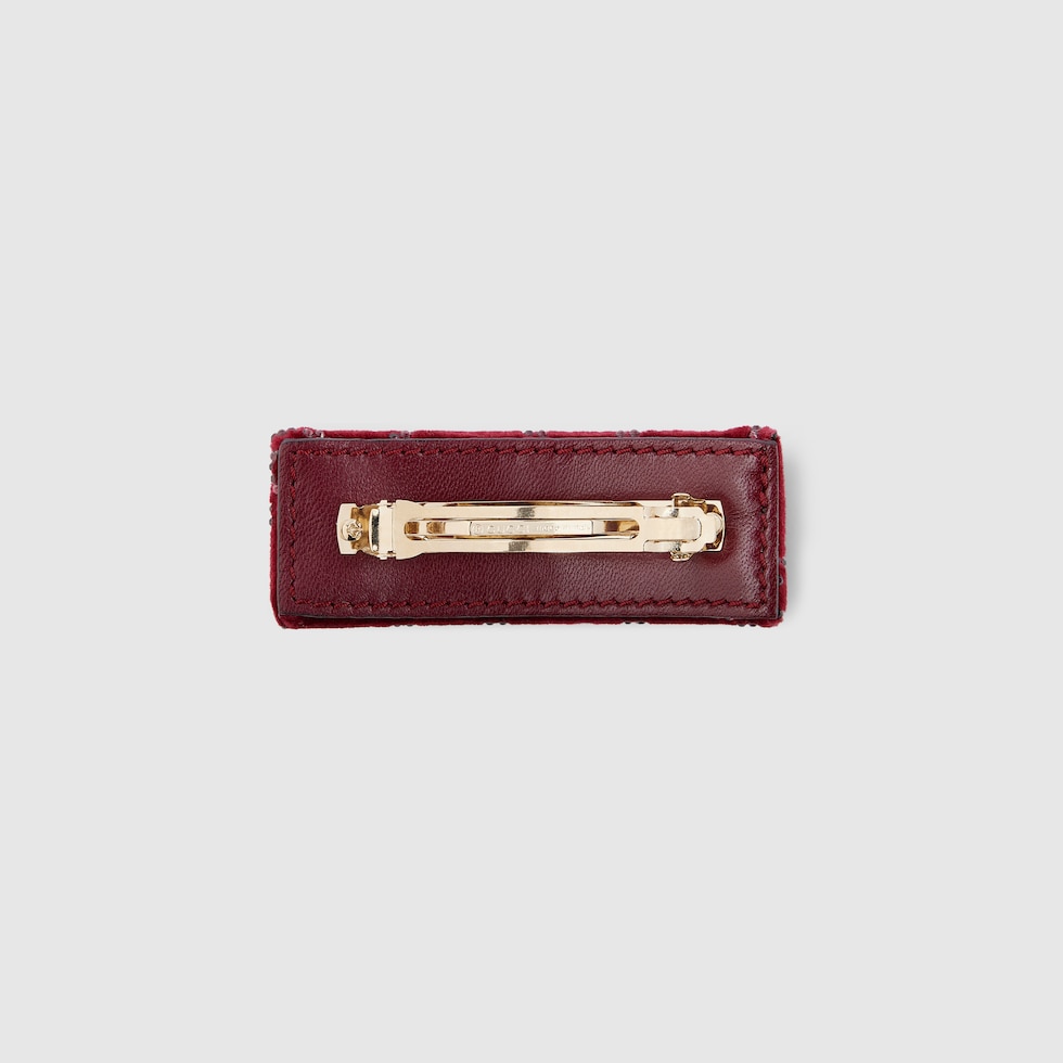 Soft velvet hair clip with crystals in bordeaux | GUCCI® SG