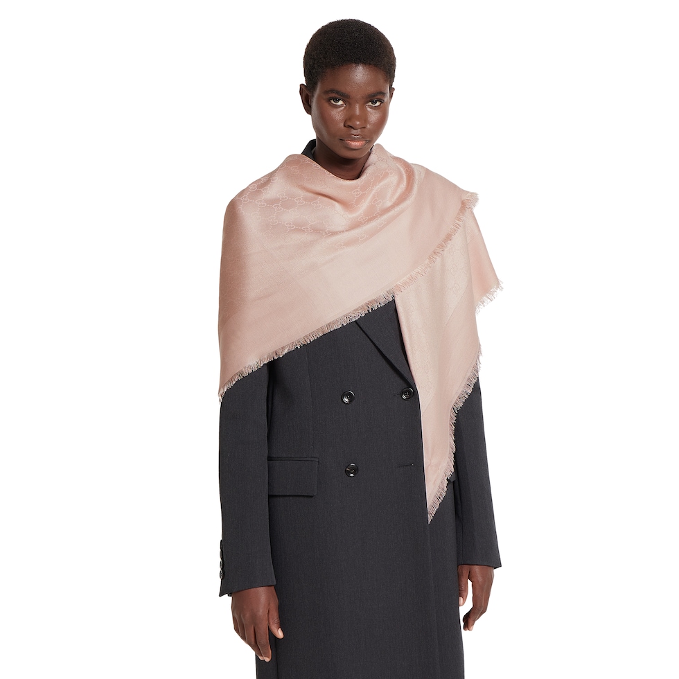 Scialle in cotone e seta GG jacquard in rosa chiaro | GUCCI® IT