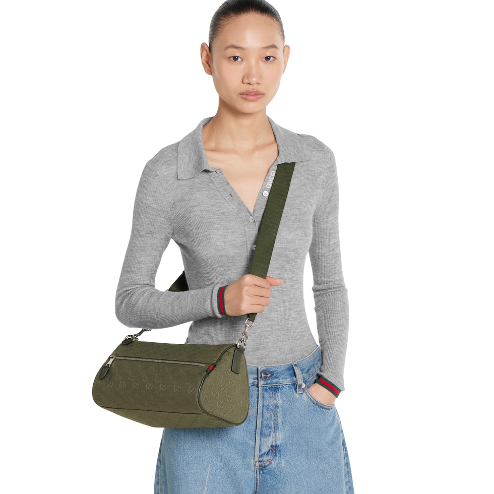 GG canvas small cylinder bag in forest green GG canvas | GUCCI® AU