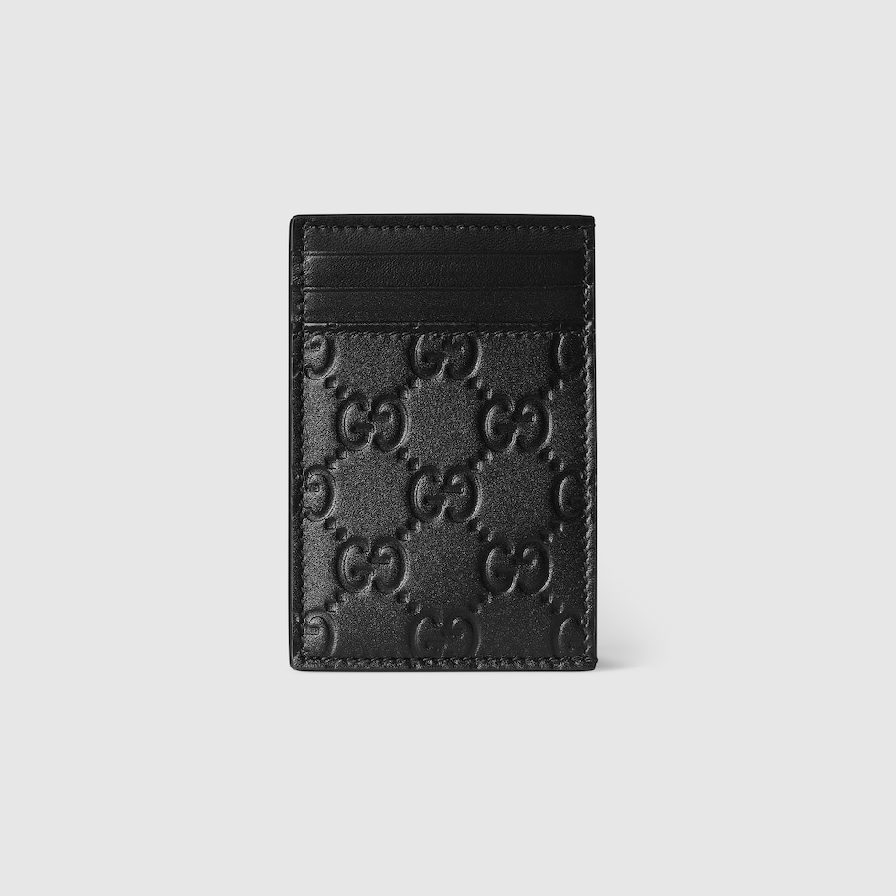 GG Emblem money clip in black GG leather | GUCCI® HU