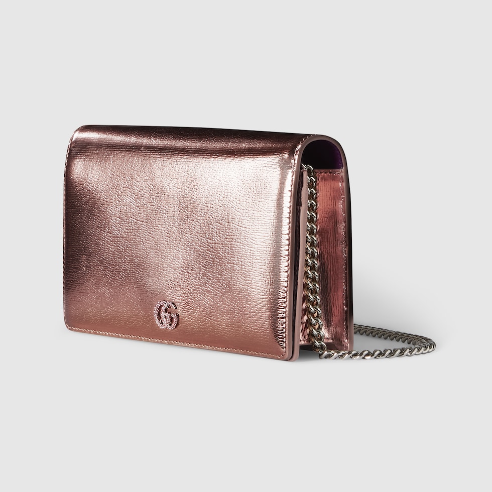 Bi-color GG Marmont wallet on chain in bronze patent leather | GUCCI® US