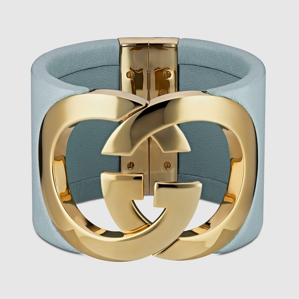 Gucci Interlocking cuff bracelet in icy blue leather | GUCCI® SE