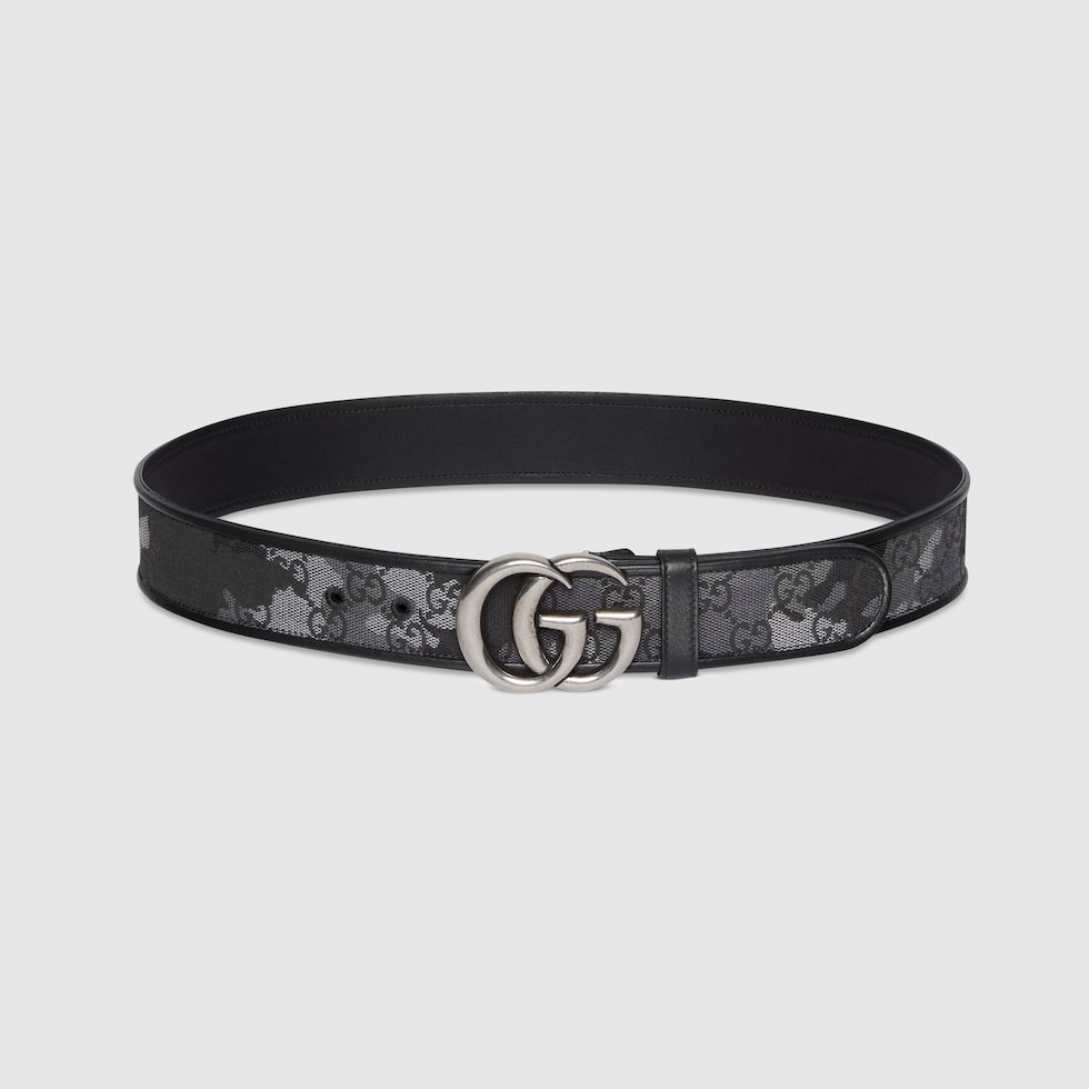 GG Marmont belt in black camouflage GG canvas | GUCCI® BE