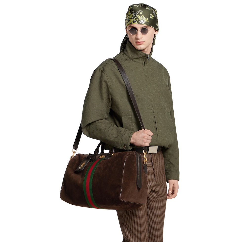 Gucci Savoy medium duffle bag in dark brown suede | GUCCI® US