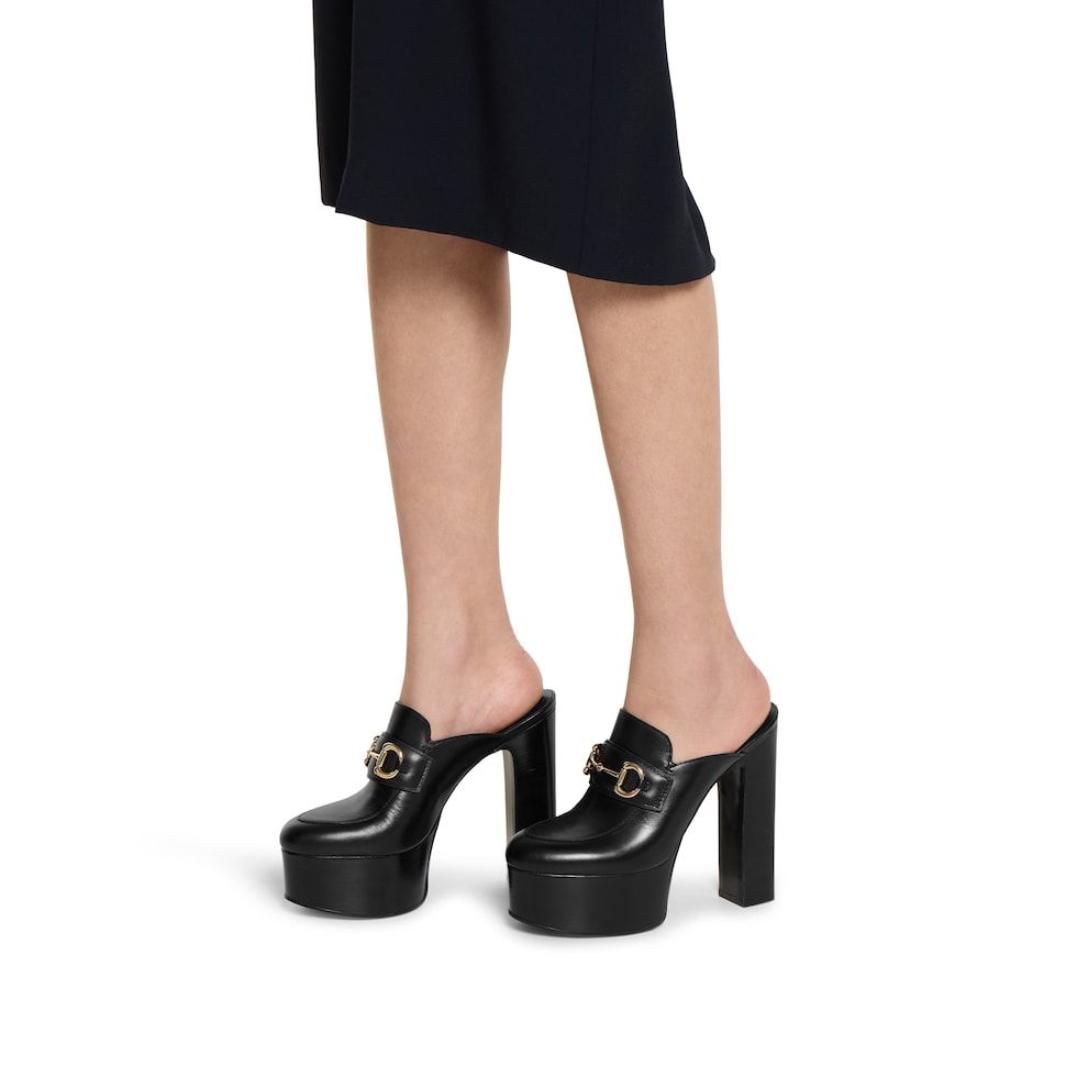 Women's platform mule with Horsebit in black leather | GUCCI® US