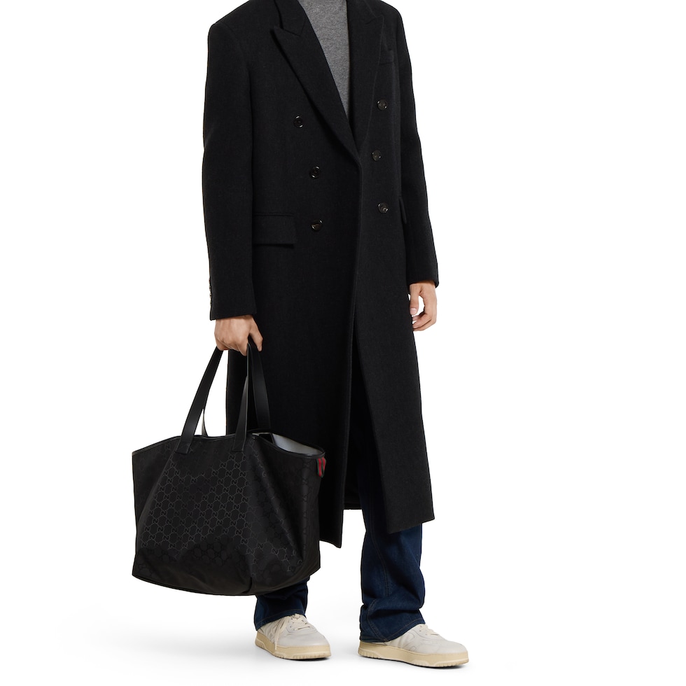 Large tote bag in black GG nylon jacquard | GUCCI® US