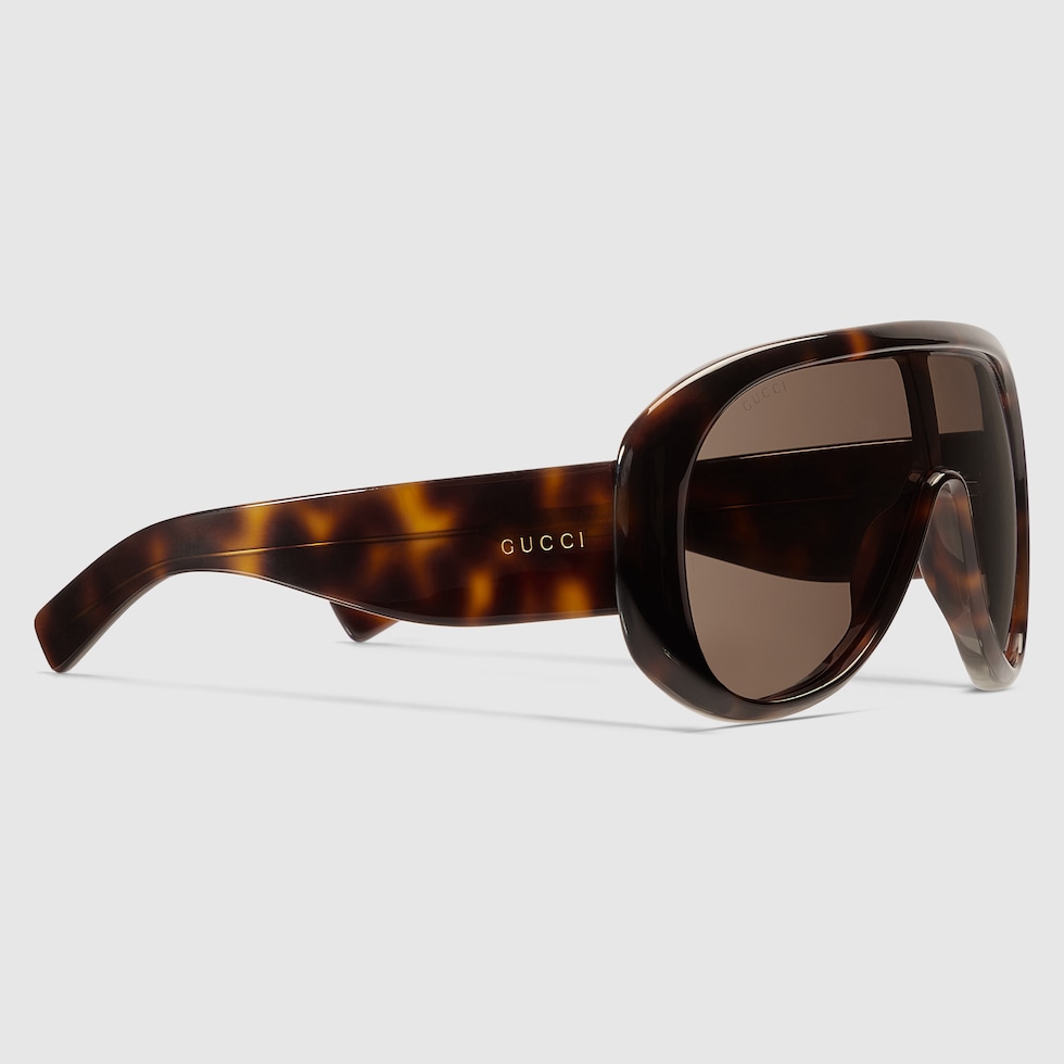 Rectangular frame sunglasses in dark brown tortoiseshell | GUCCI® CA