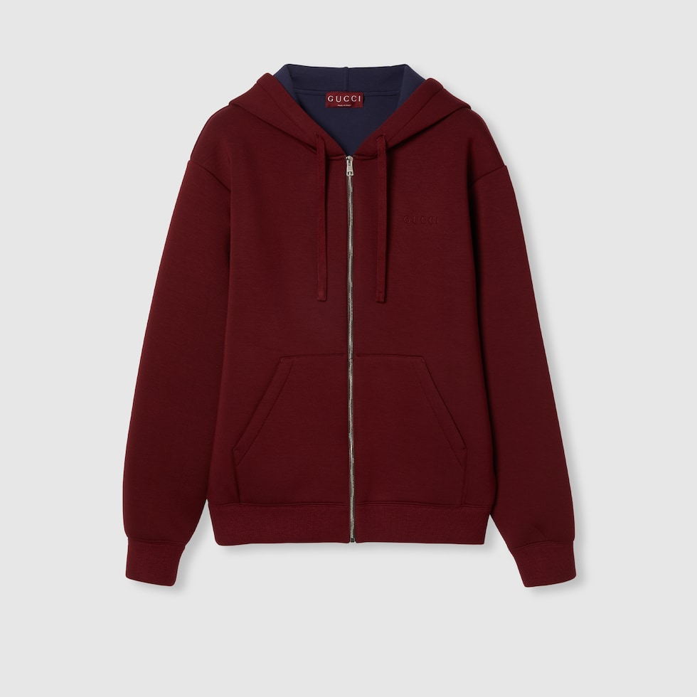 Double cotton viscose jersey zip jacket in Gucci Rosso Ancora red ...