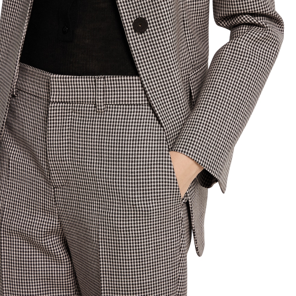 Gingham wool pants with embroidery in pink and brown | GUCCI® HU