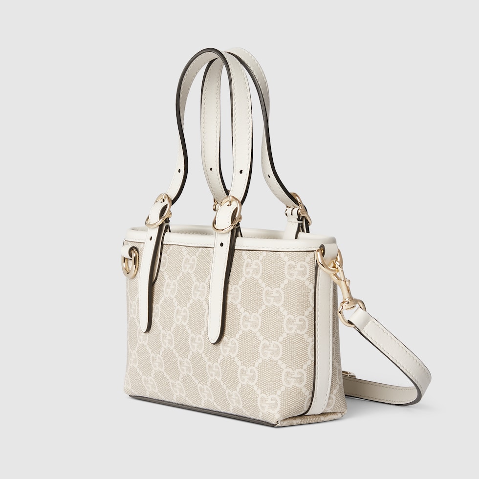GG Emblem mini bag in beige and white GG fabric | GUCCI® AU