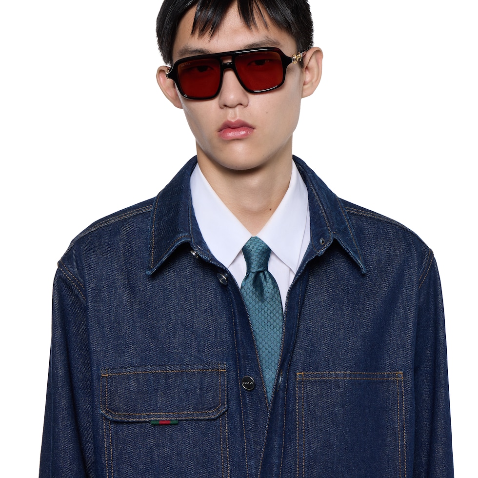 GG silk jacquard tie in blue and black | GUCCI® SG