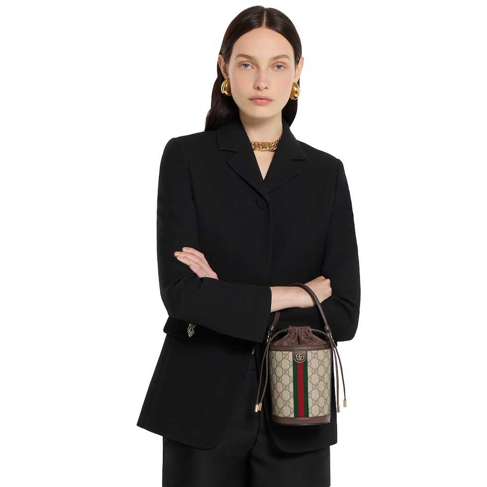 Ophidia mini bucket bag in beige and brown GG fabric | GUCCI® AU