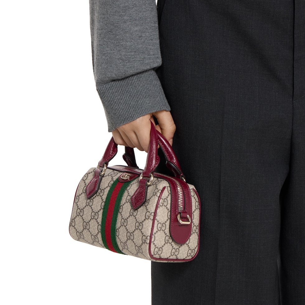 Ophidia mini boston bag in beige and brown GG fabric | GUCCI® UK