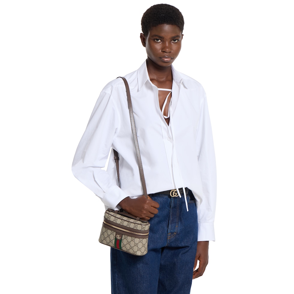 Ophidia small vanity bag in beige and brown GG fabric | GUCCI® AE