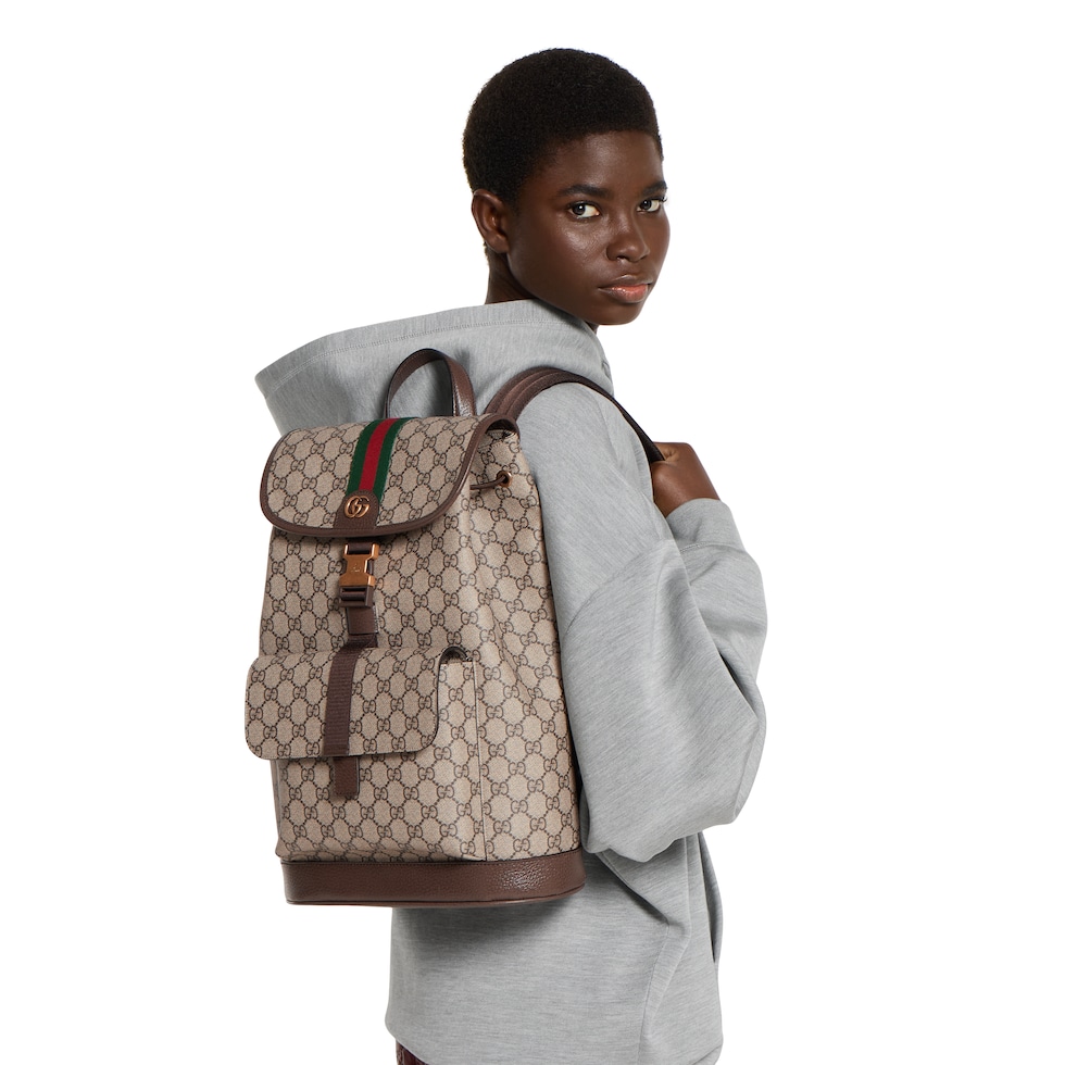Ophidia small backpack in beige and dark brown fabric | GUCCI® AU