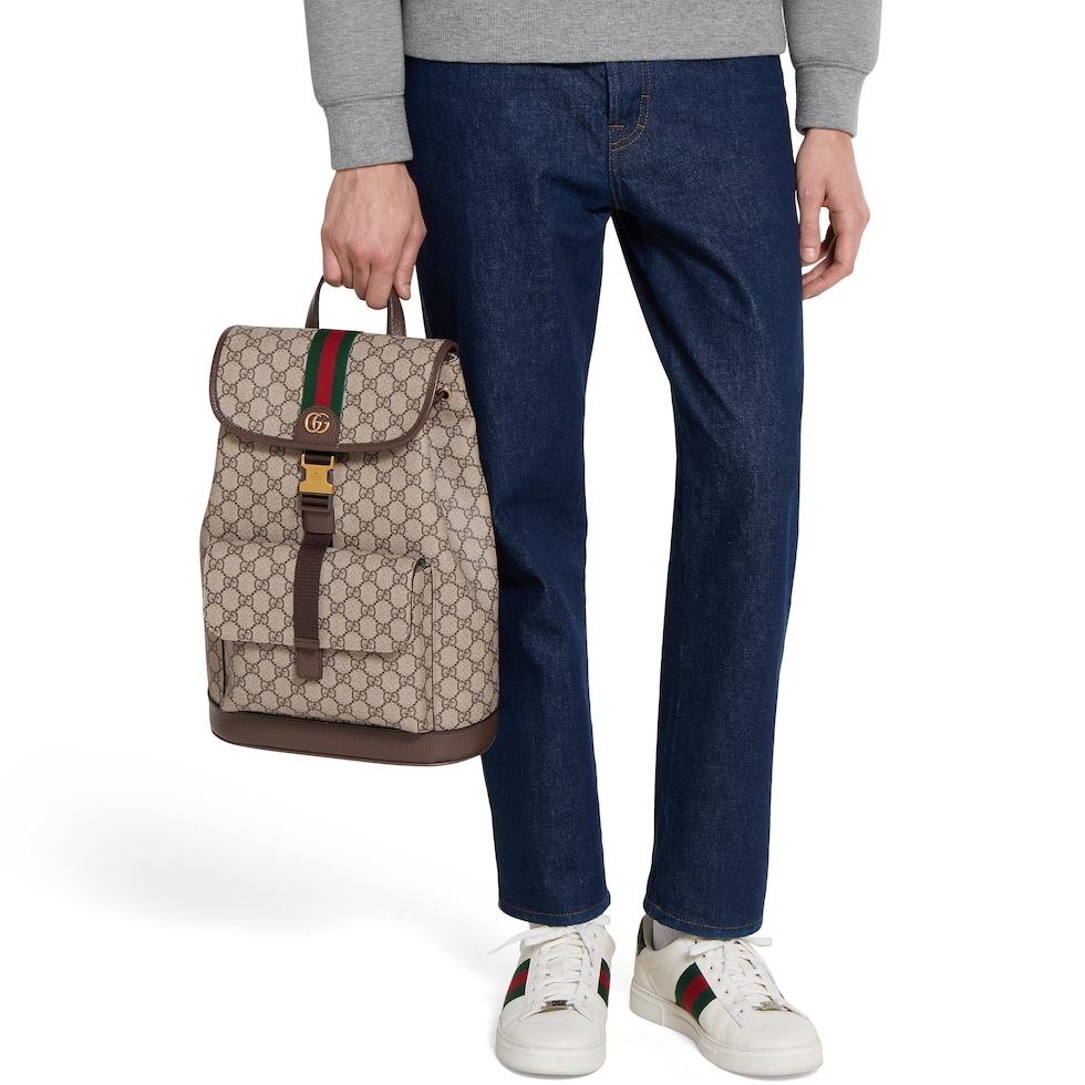 Ophidia small backpack in beige and dark brown fabric | GUCCI® AU
