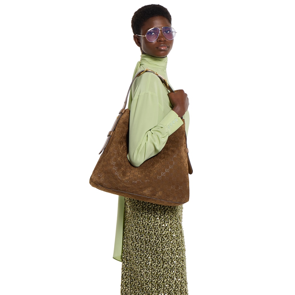 Gucci Beatrix large tote bag in brown suede | GUCCI® GR