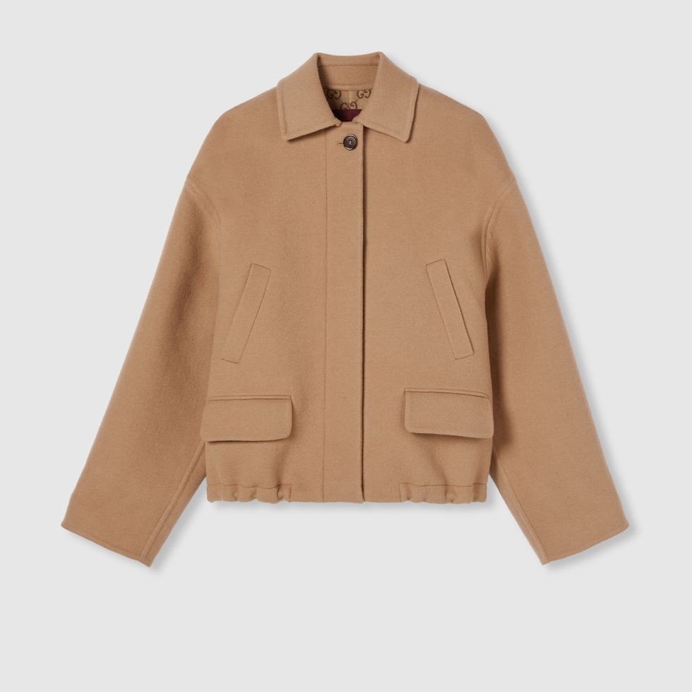 Wool zip jacket in beige | GUCCI® US