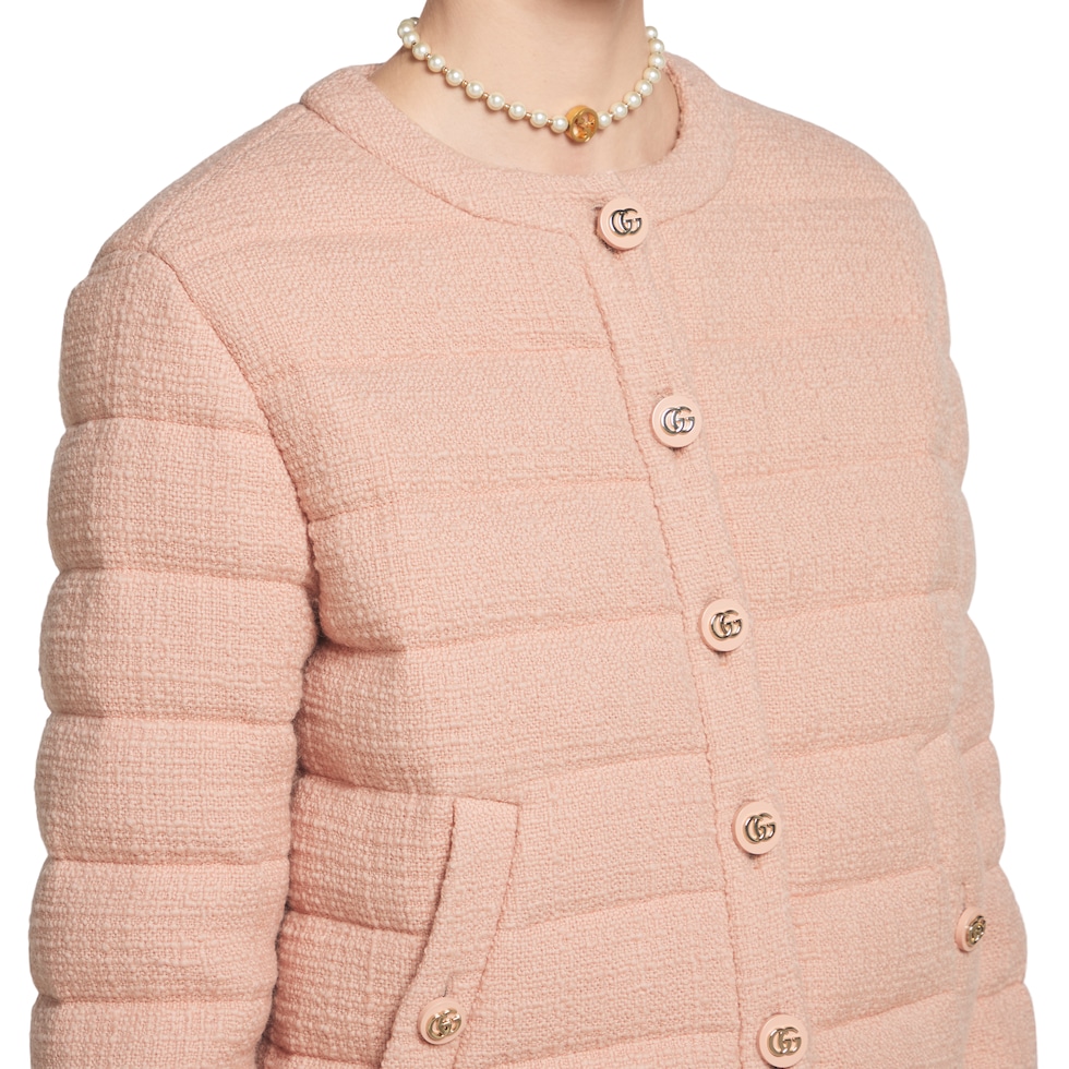 Textured wool tweed padded jacket in light pink | GUCCI® US