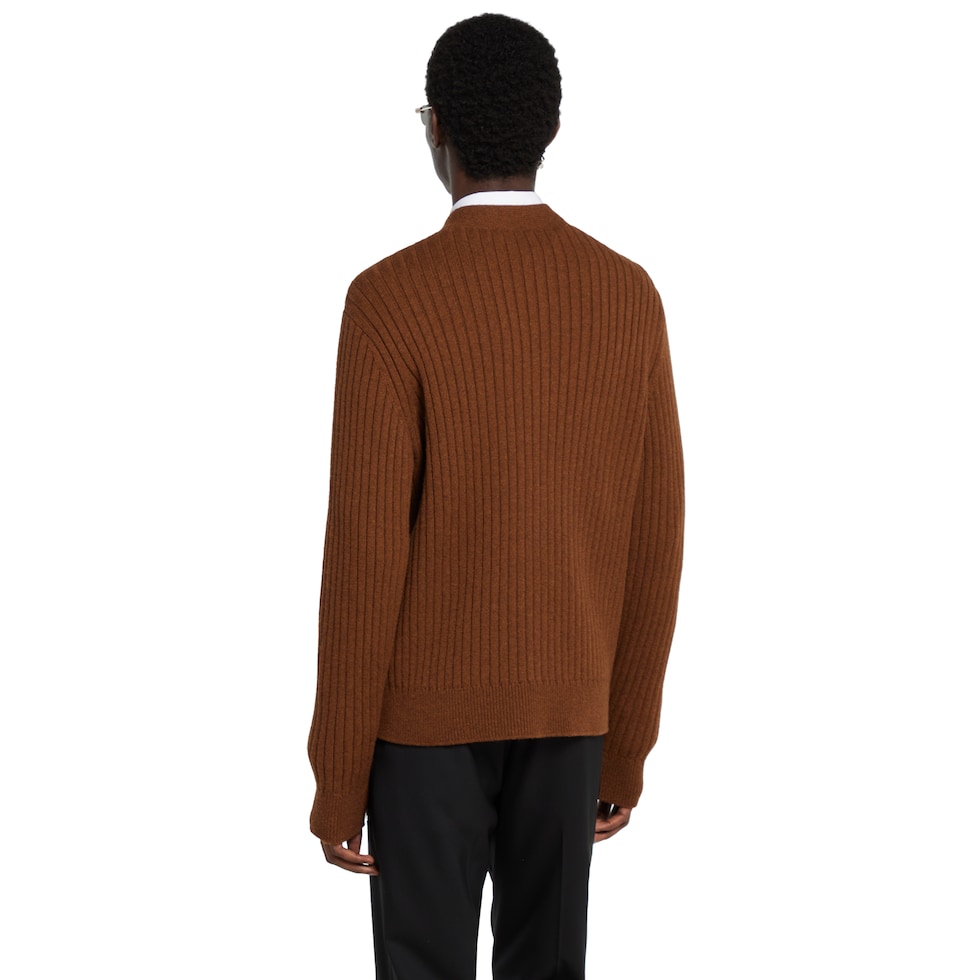 Cardigan in maglia di lana e cashmere a coste in marrone | GUCCI® IT