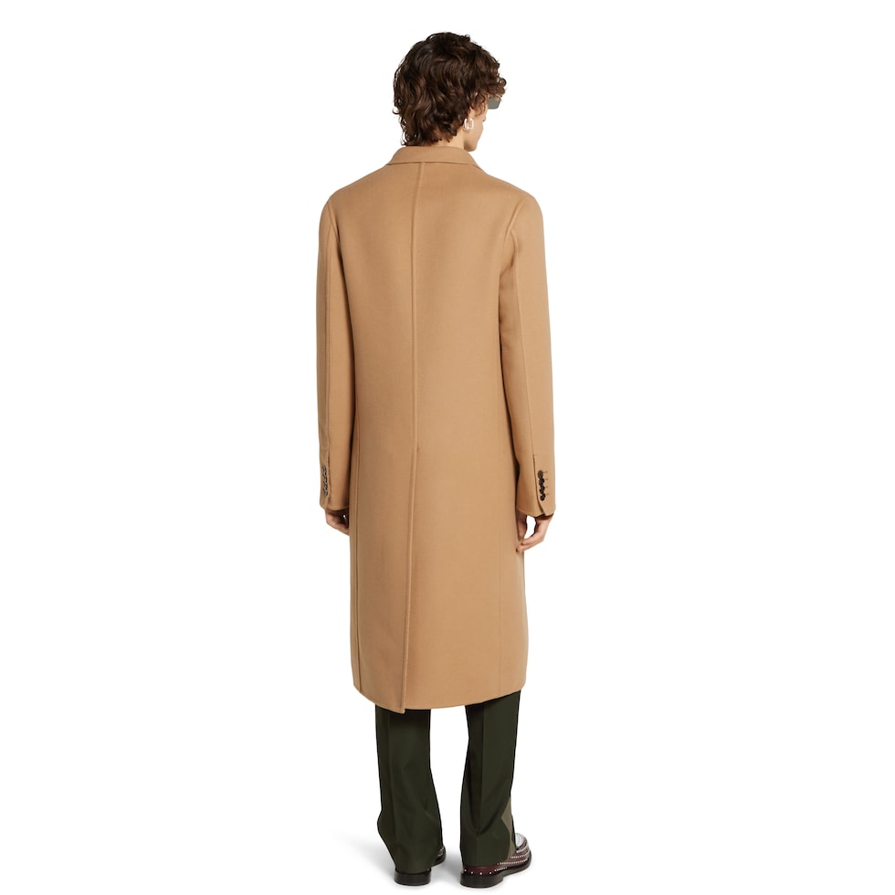 ダブルウールコットン シングルブレスト コート ・キャメル＆ブラウン