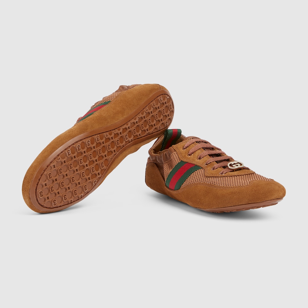 Sneakers Gucci Shift para mujer en tela café | GUCCI® MX