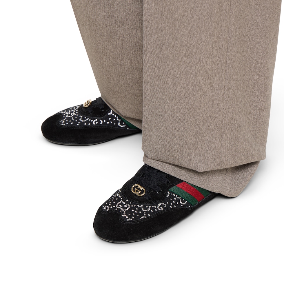 Women's GG crystal Gucci Shift sneaker in black mesh | GUCCI® SG