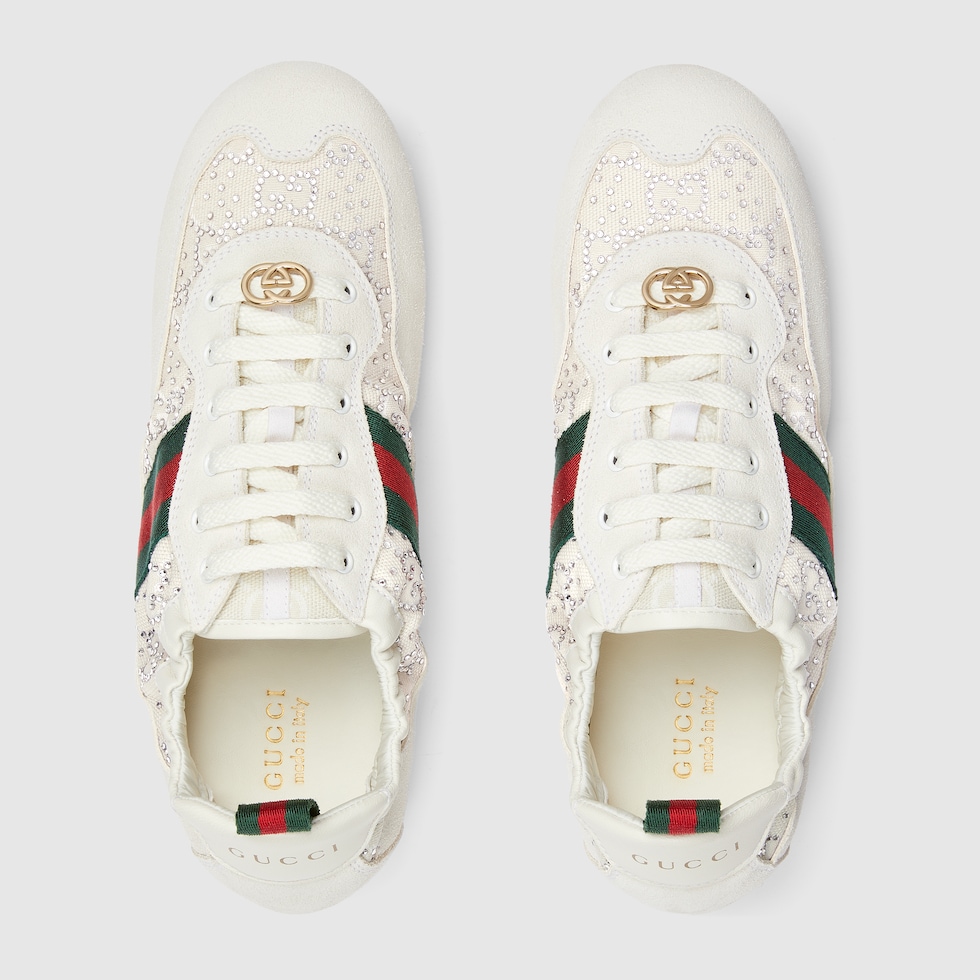 Women's Gucci Shift GG crystal sneaker in off white mesh | GUCCI® US