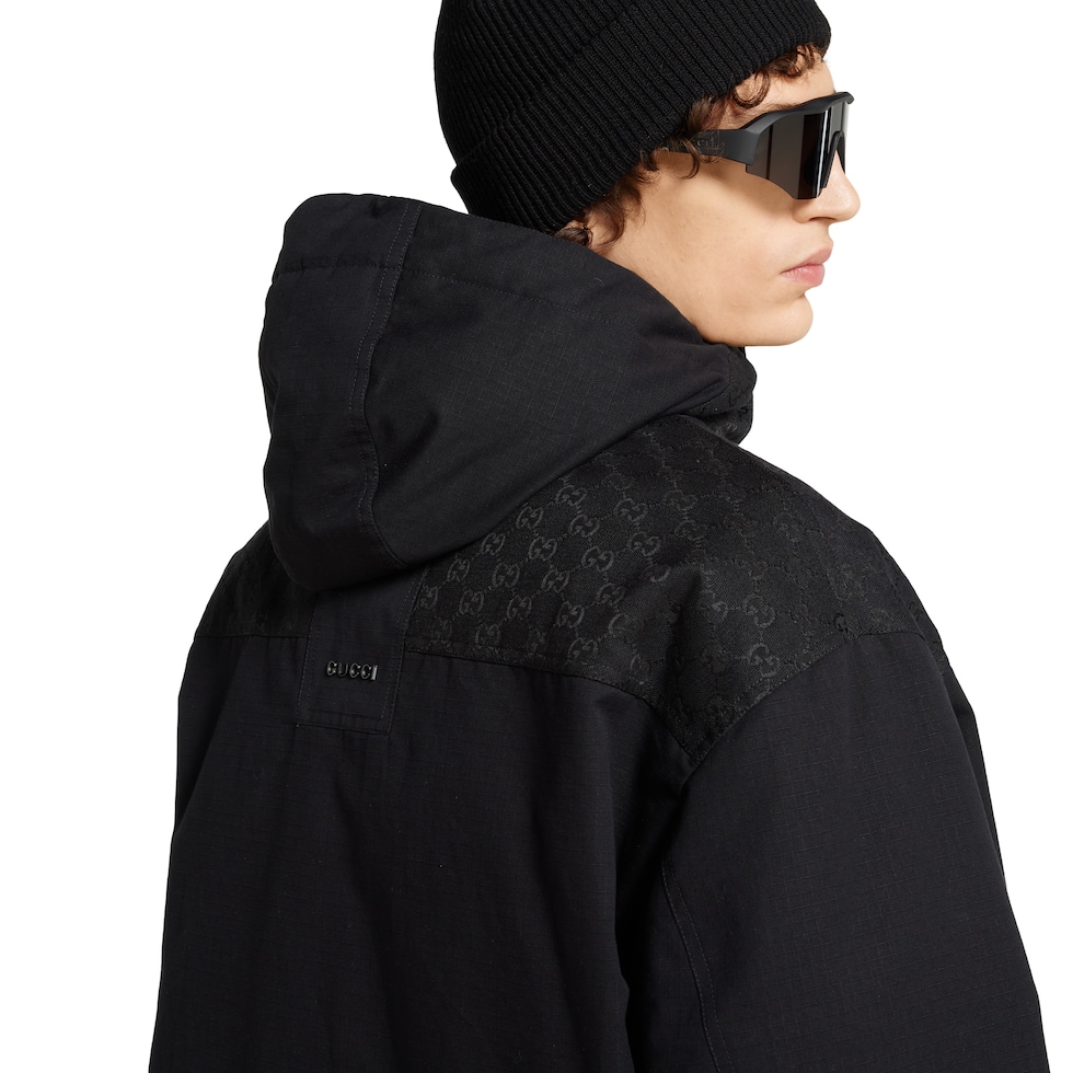 Cotton ripstop padded jacket in black | GUCCI® CH