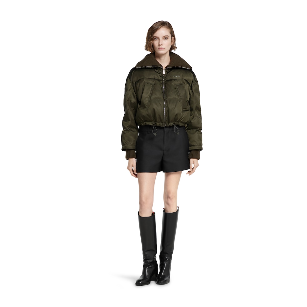 Fine gabardine nylon puffer jacket in forest green | GUCCI® US