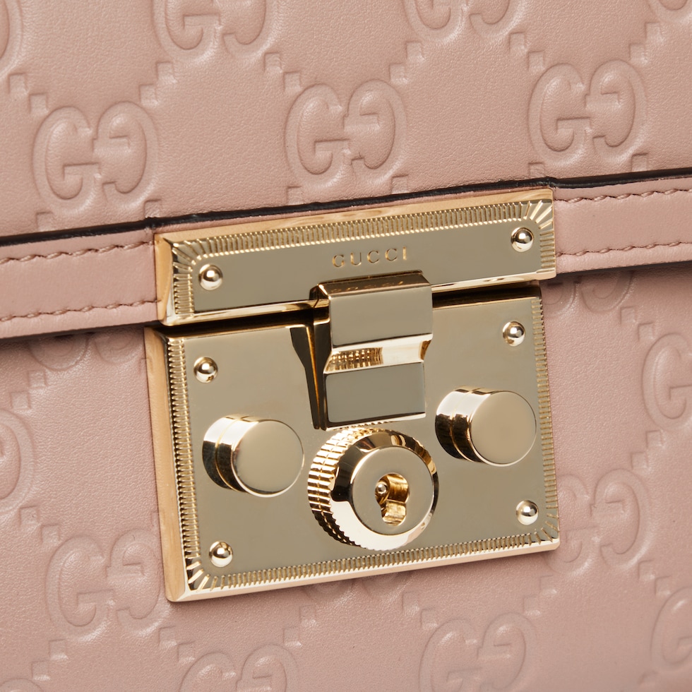 Padlock small top handle bag in pink beige GG leather | GUCCI® AE