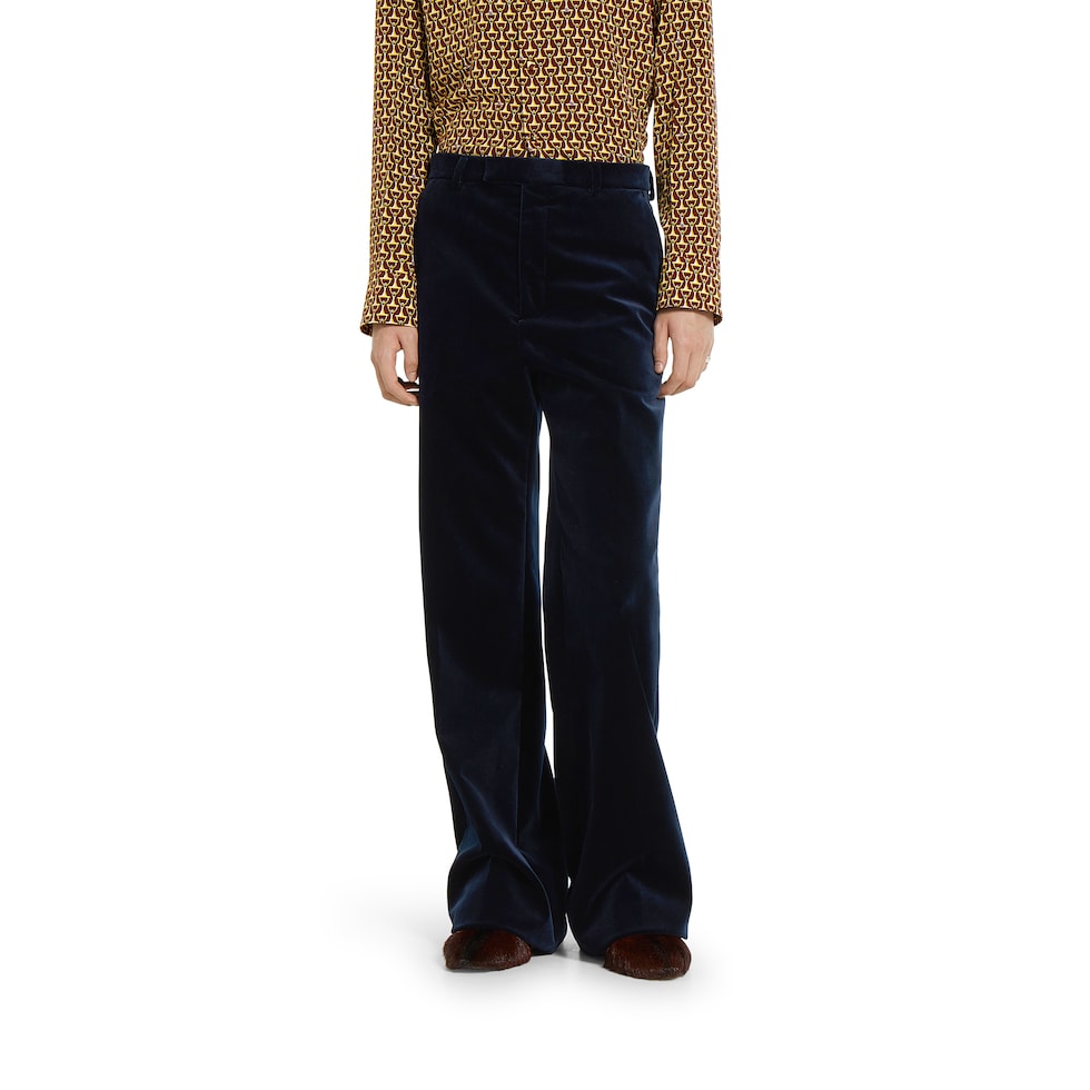 Stretch cotton velvet trousers in dark blue | GUCCI® IT