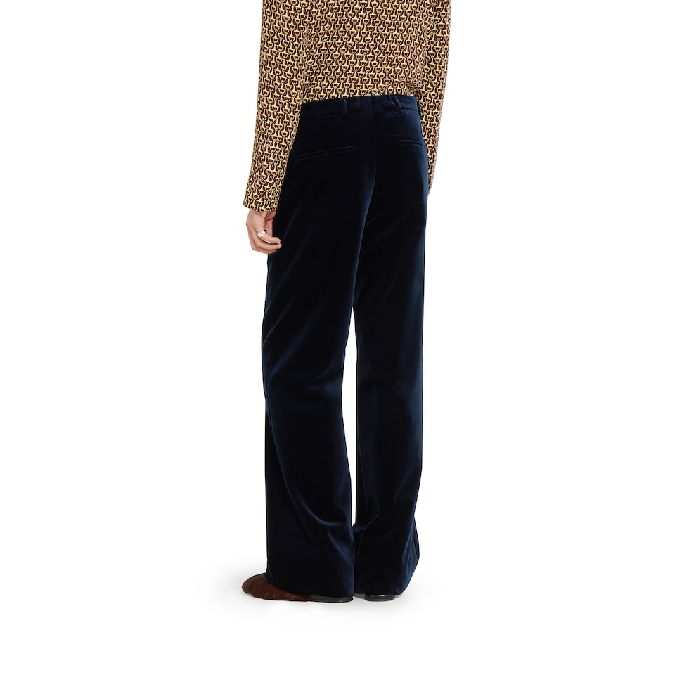 Stretch cotton velvet trousers in dark blue | GUCCI® IT