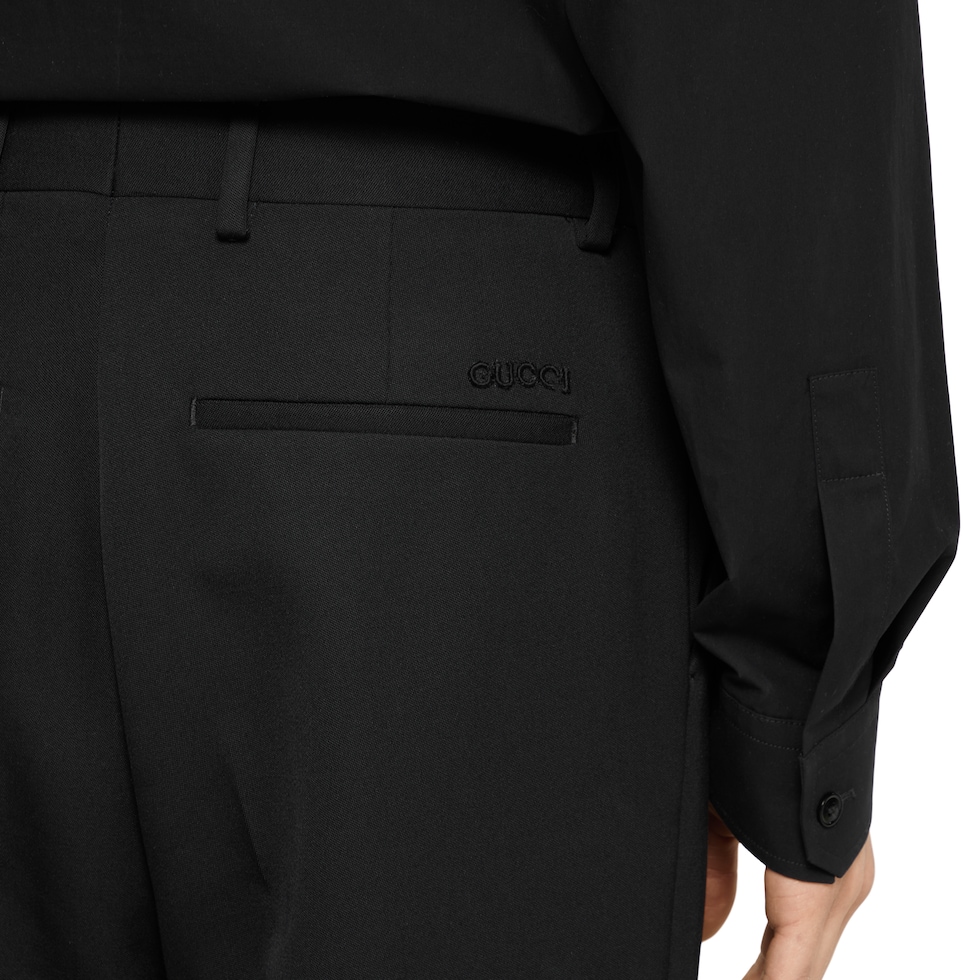 Wool gabardine pant with embroidery in black | GUCCI® IT