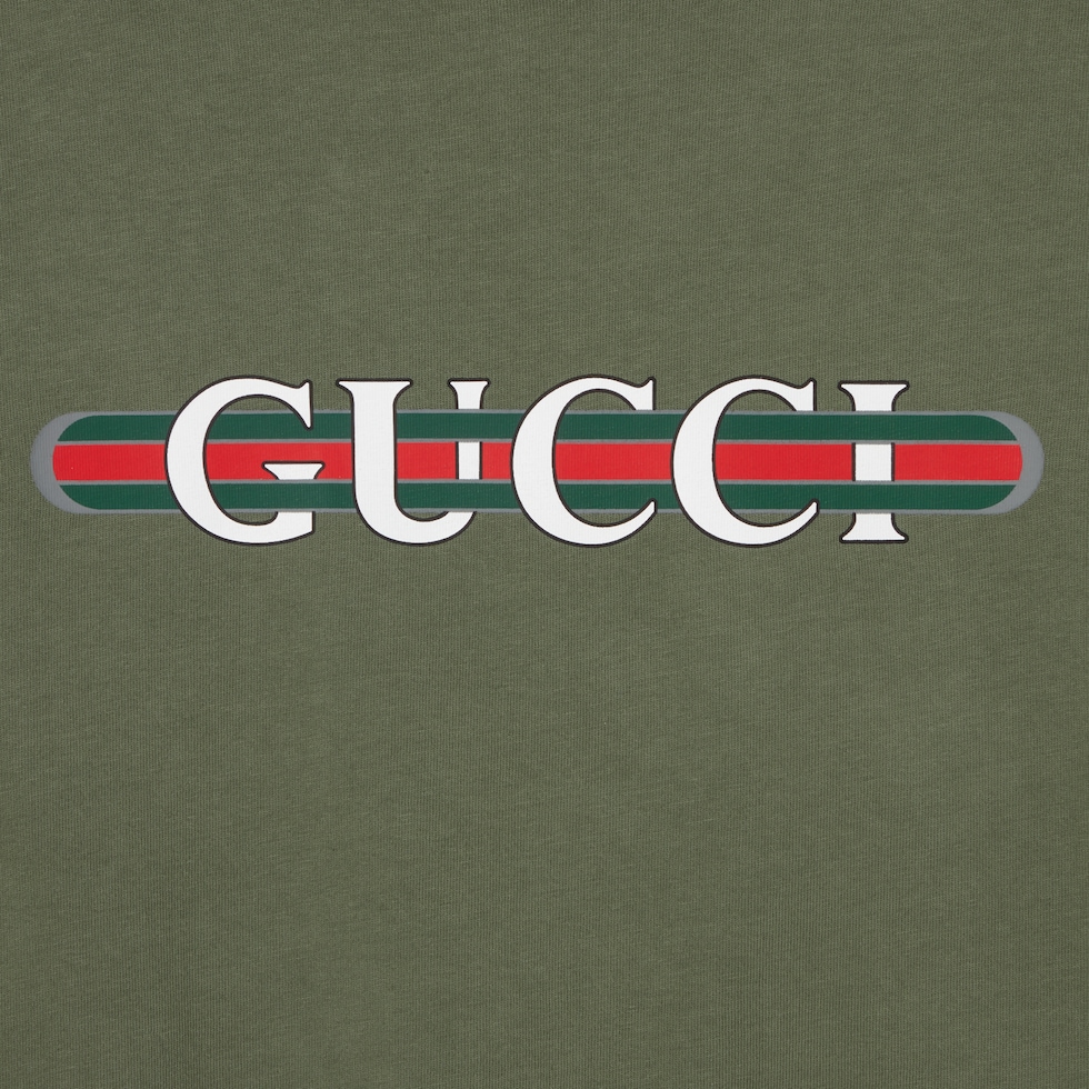 Heavy cotton jersey T-shirt with print in forest green | GUCCI® US