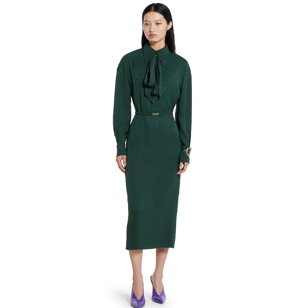 Interlocking G silk jacquard dress in dark green | GUCCI® UK