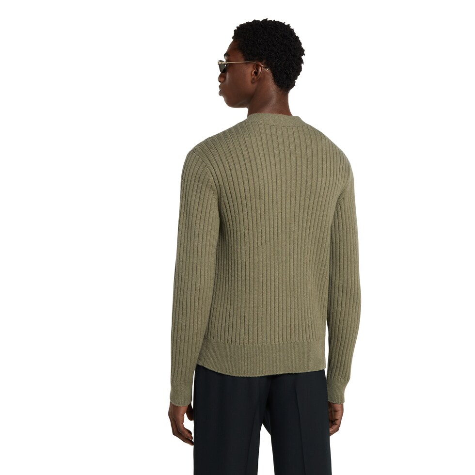 Cardigan in maglia di lana e cashmere a coste in verde chiaro | GUCCI® IT
