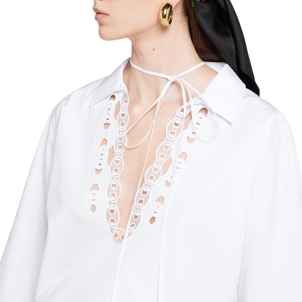 Cotton poplin shirt with embroidery in white | GUCCI® US