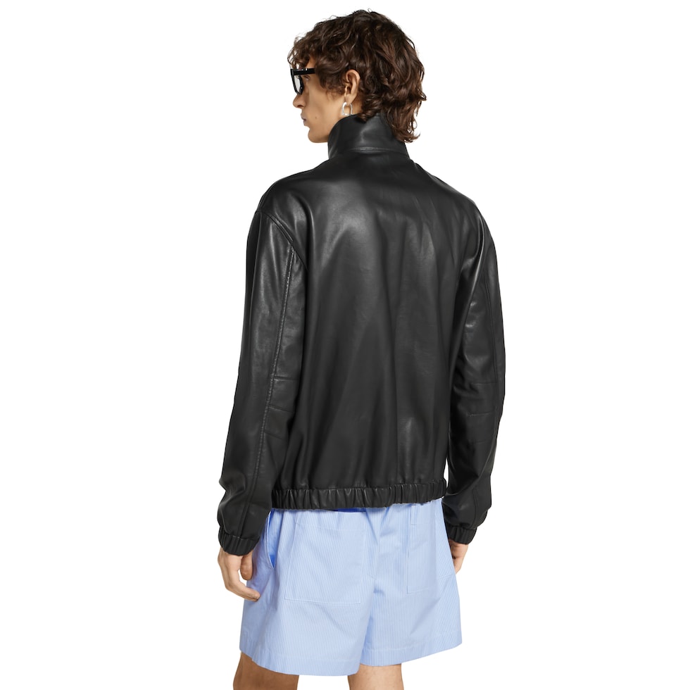 Leather bomber jacket with logo in black | GUCCI® ZA
