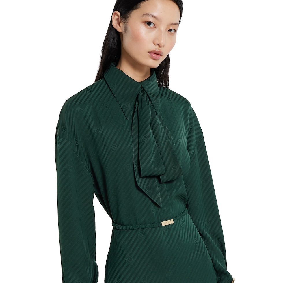 Interlocking G silk jacquard dress in dark green | GUCCI® UK