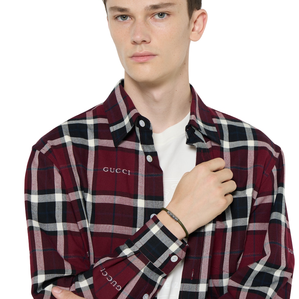 Bracelet with GG detail in forest green leather | GUCCI® UK