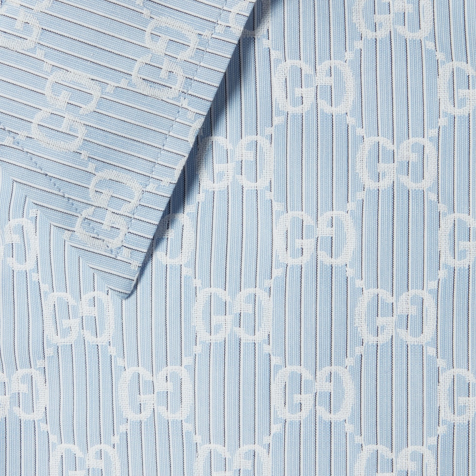Striped GG cotton jacquard shirt in light blue | GUCCI® US