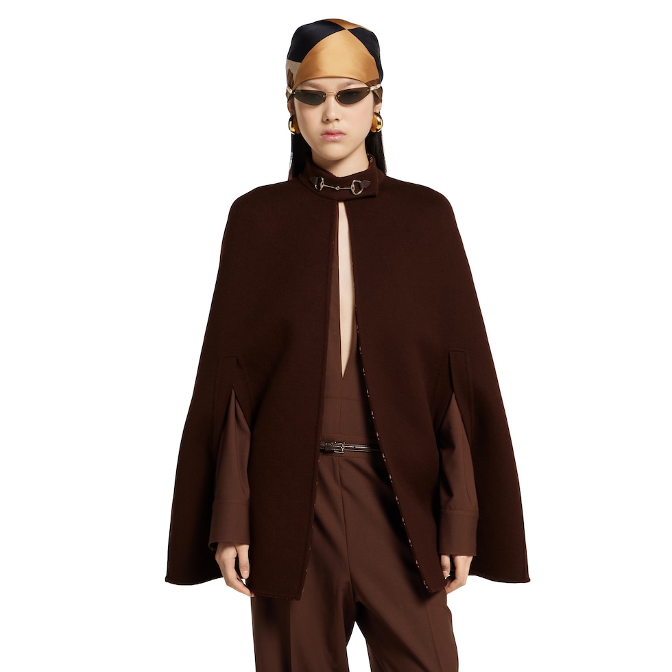 Cape aus Seide und Wolle mit Horsebit in braun | GUCCI® DE