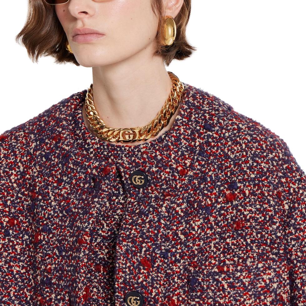 Wool bouclé jacket in blue and red | GUCCI® US