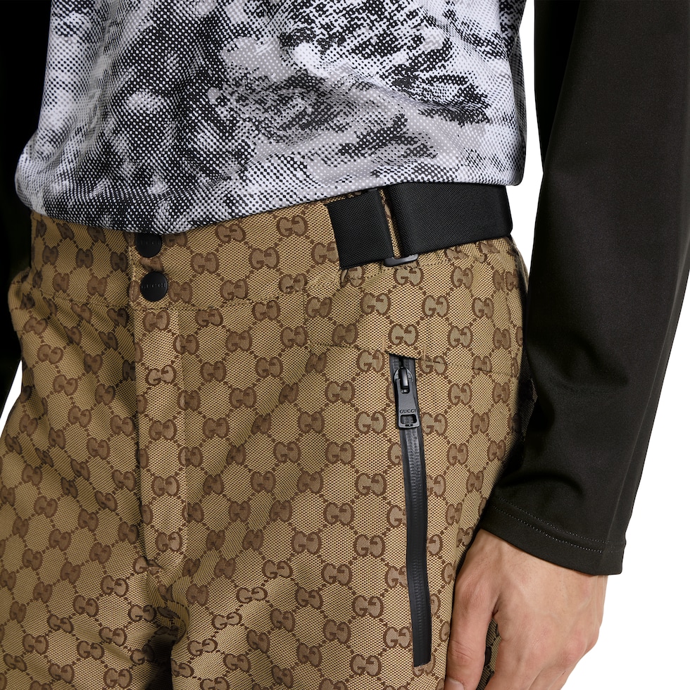 GG technical fabric jacquard pants in beige and dark brown | GUCCI® US