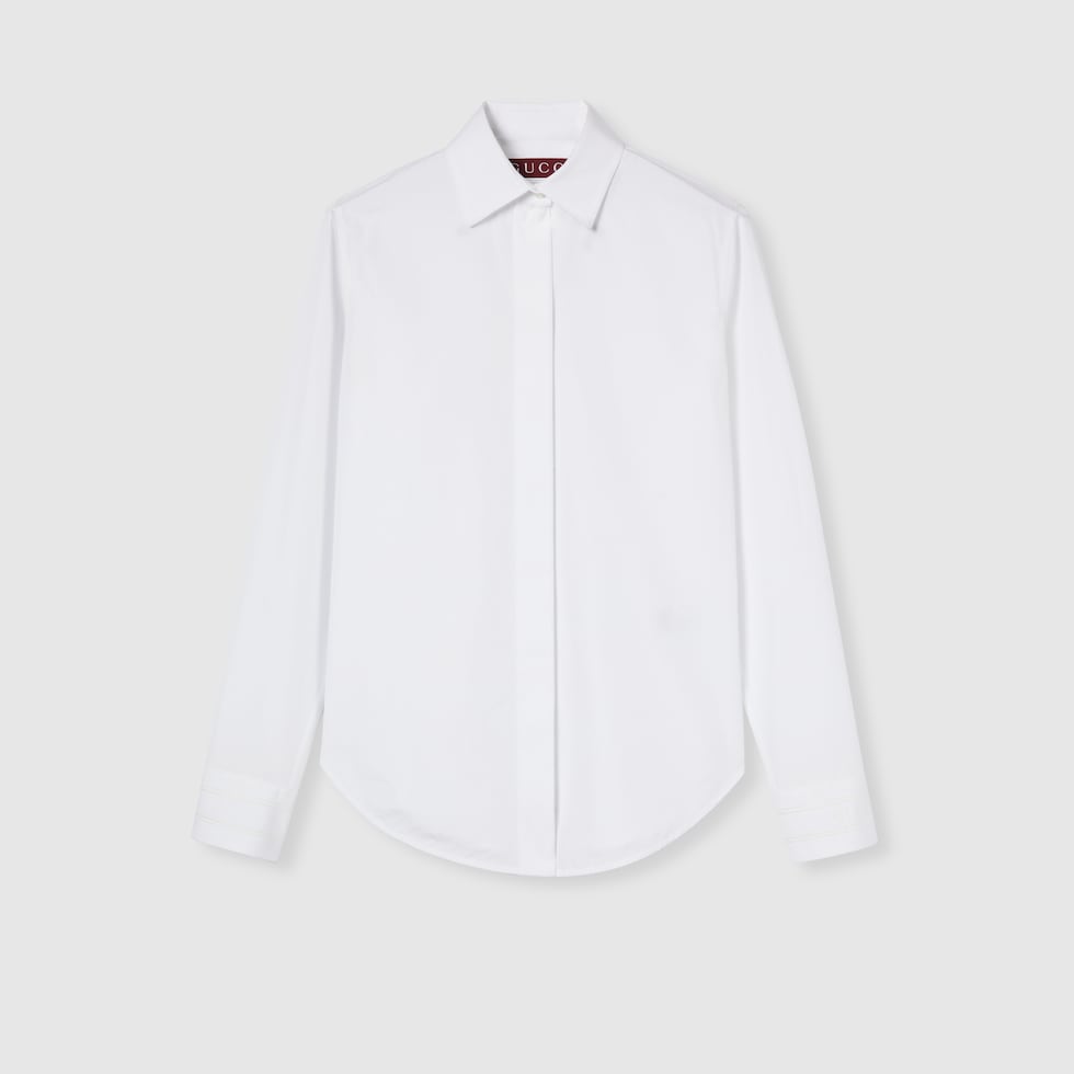Cotton poplin shirt with embroidery in white | GUCCI® US