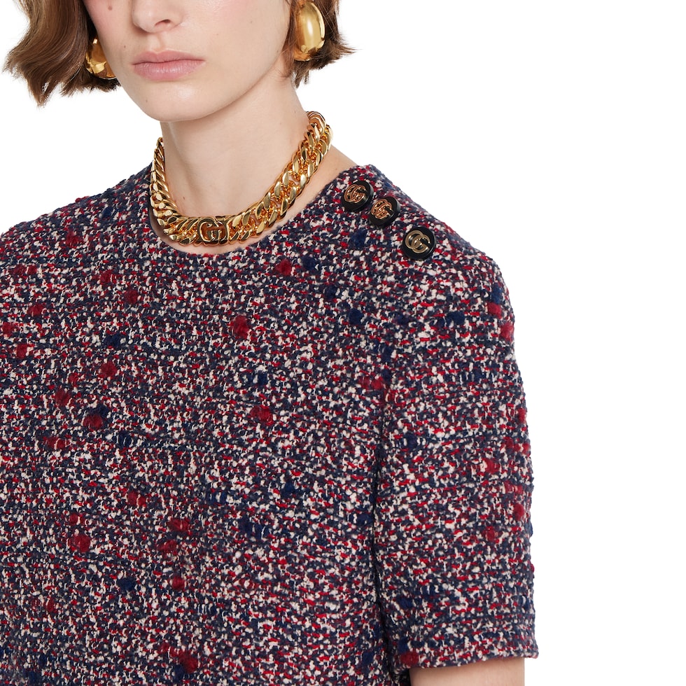 Wool bouclé dress in red and blue | GUCCI® US